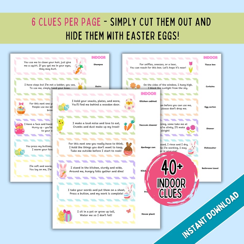 Fun Easter Egg Hunt Scavenger Hunt Clue Cards | Fun Indoor and Outdoor ...