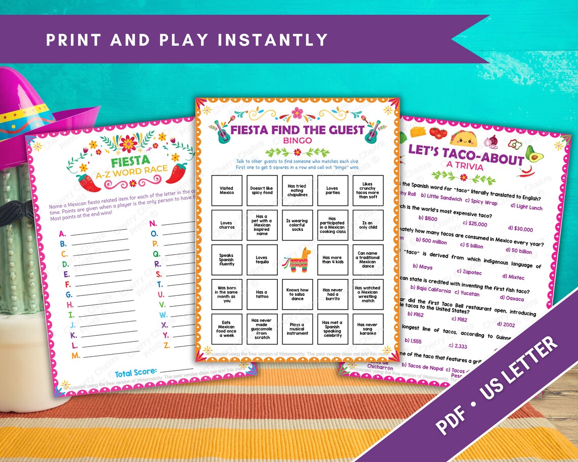Fiesta Games Bundle, Printable Mexican Party Games for a Fiesta ...