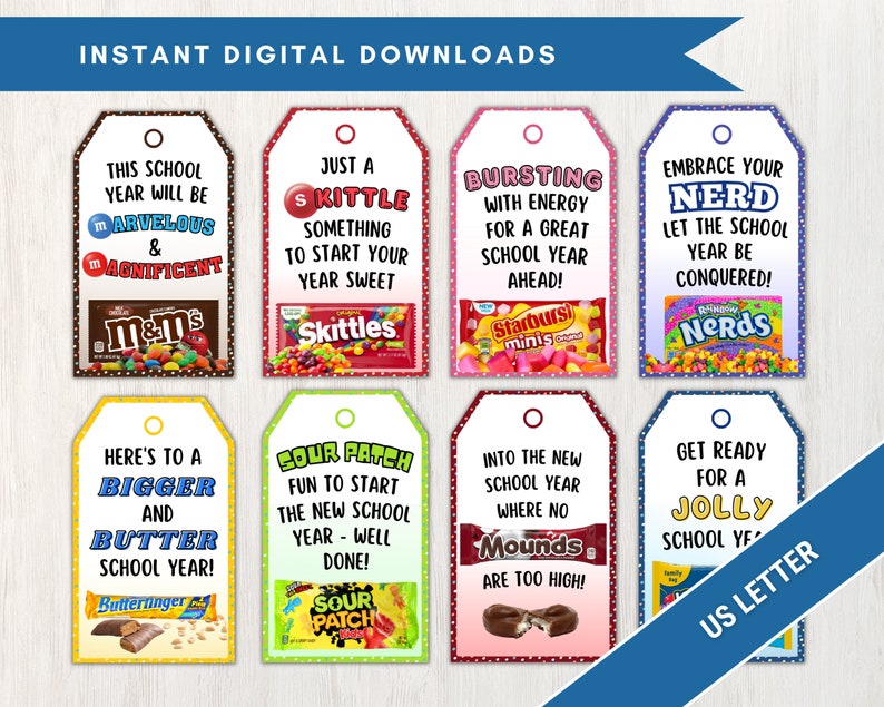 Back to School Candy Gift Tags, First Day of School Gift Tags for ...