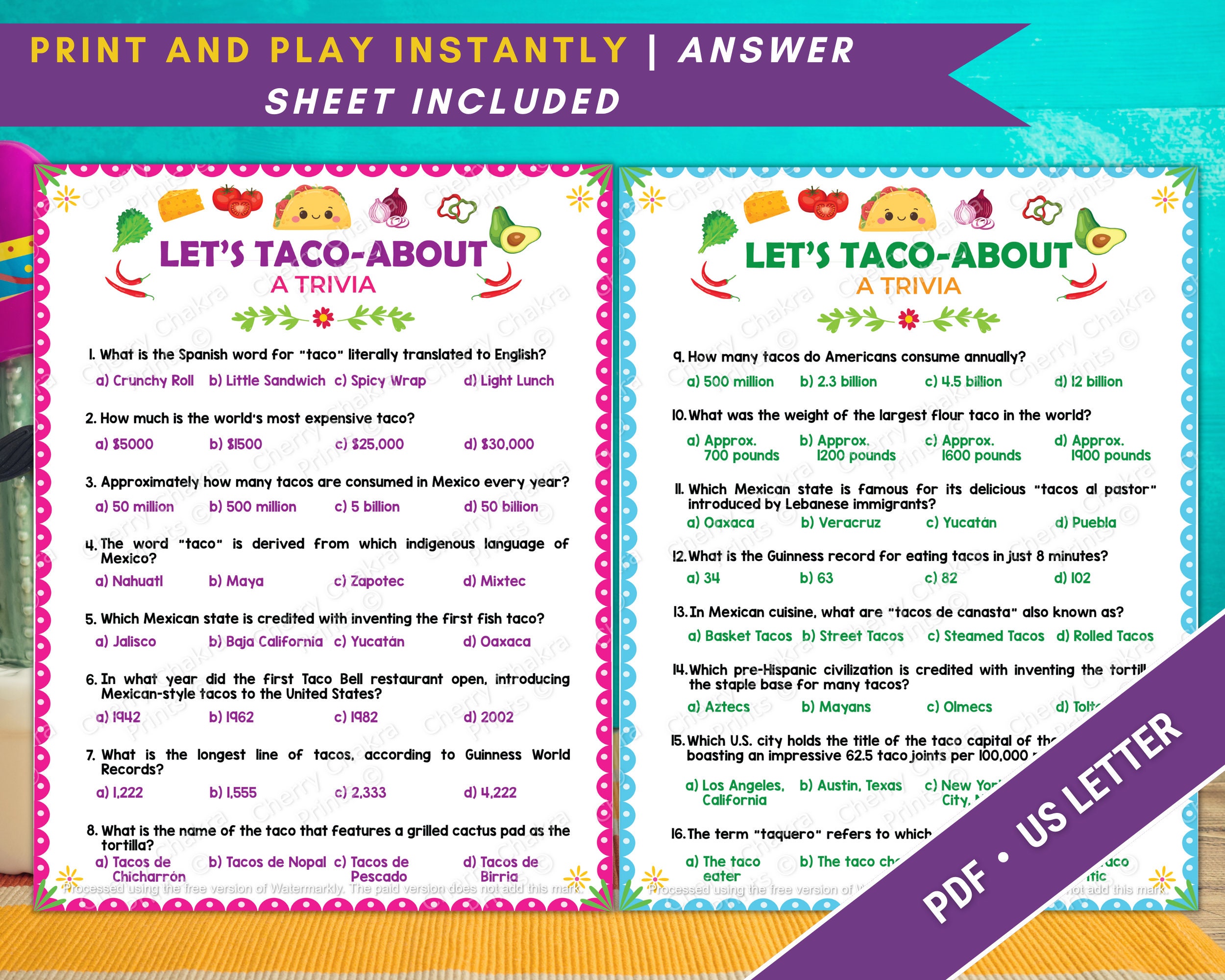 Fiesta Taco Trivia Mexican Fiesta Printable Games Tacos Fact or Fiction ...