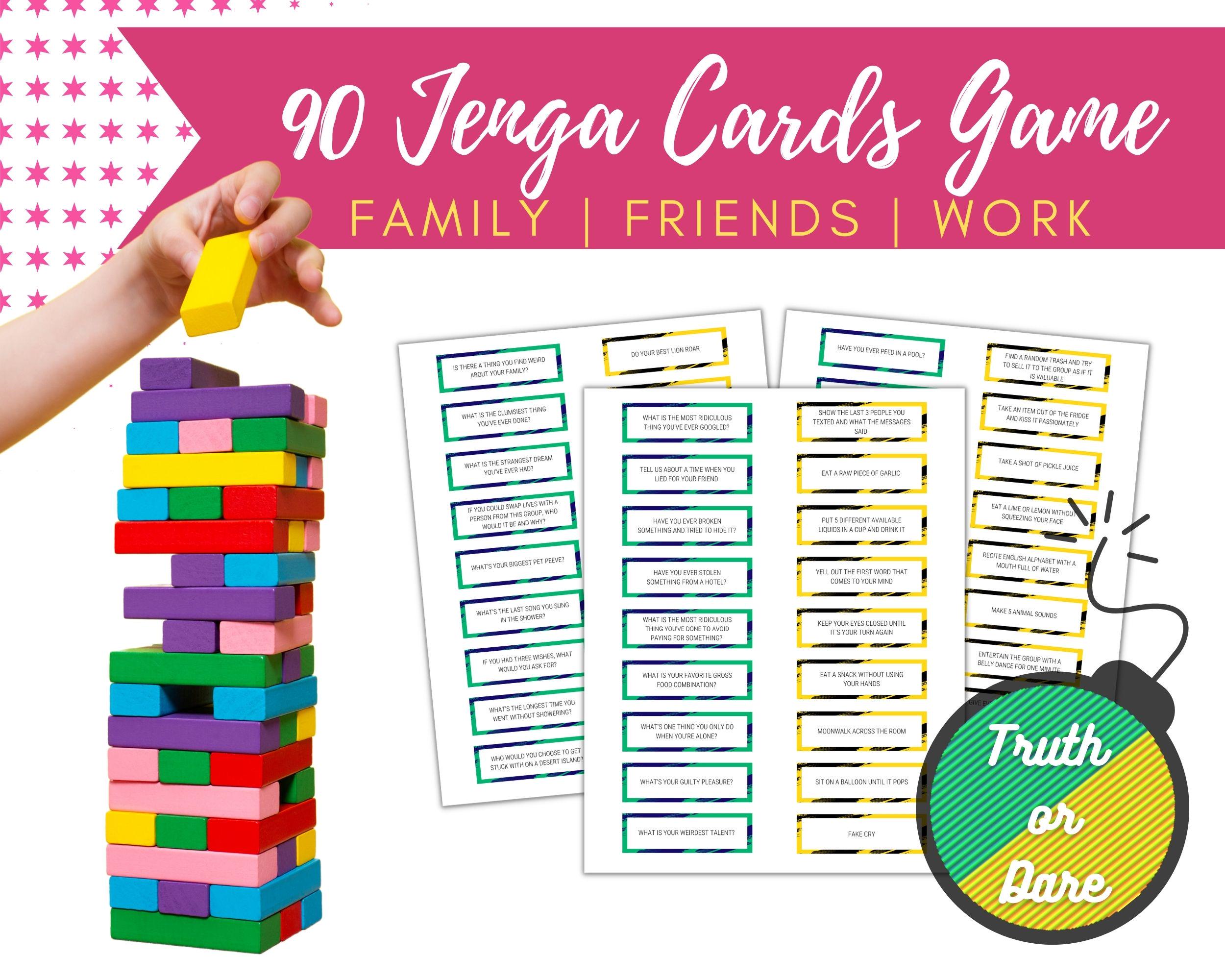 Jenga Truth or Dare Printable Cards for Family Friends Party Work ...