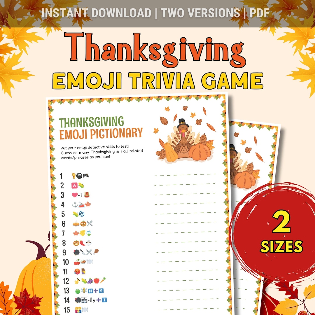 Thanksgiving Emoji Pictionary Game, Thanksgiving Printable Games, Fun ...