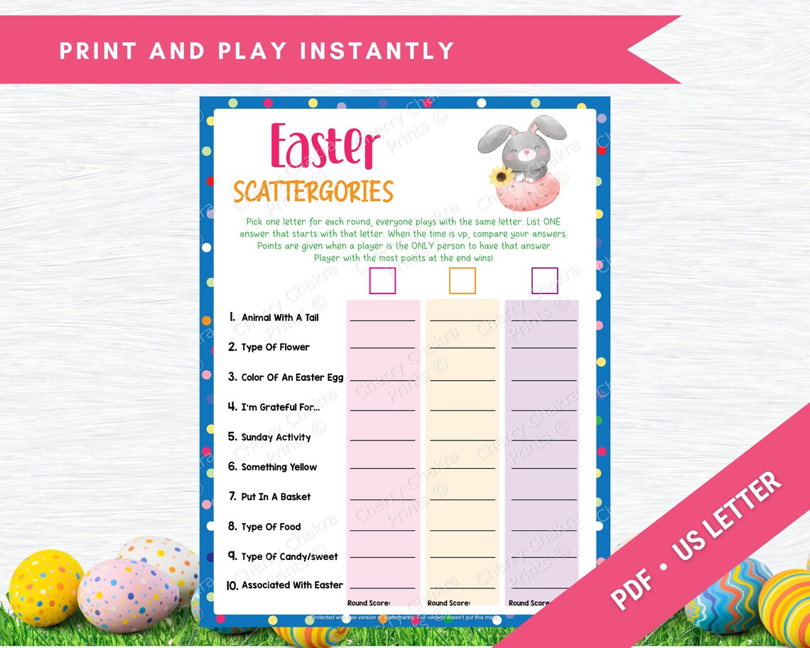 Easter Scattergories Game Printable Easter Games Easter - Etsy