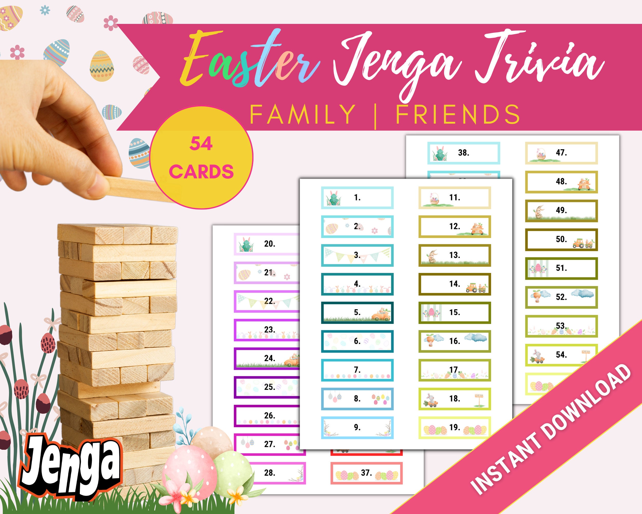 Jenga Easter Trivia Game Printable Easter Games Quiz - Etsy