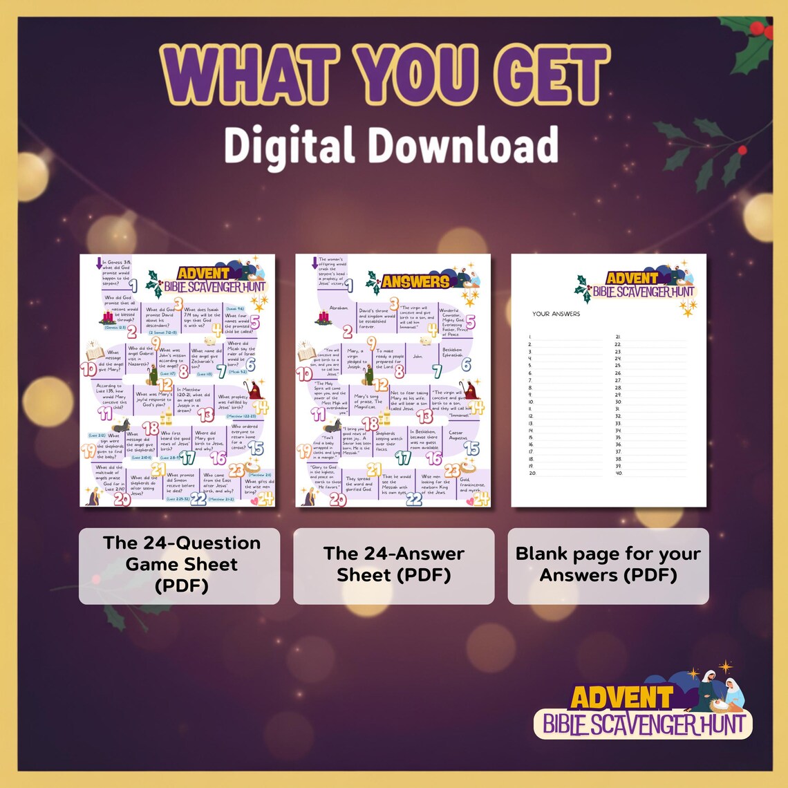 Advent Bible Scavenger Hunt Printable, 24 Days of Christmas Activity ...