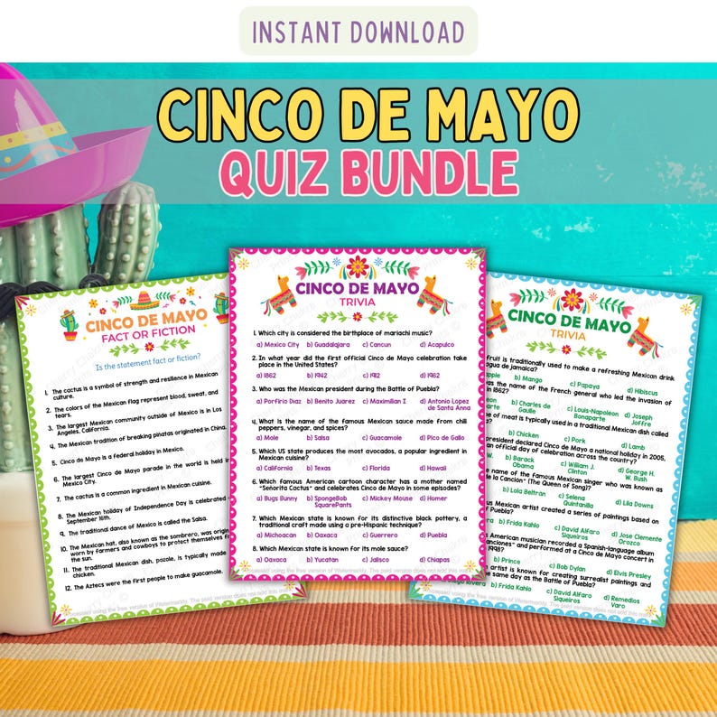 Cinco De Mayo Trivia Quiz Game Bundle | Cinco De Mayo Party Games for ...