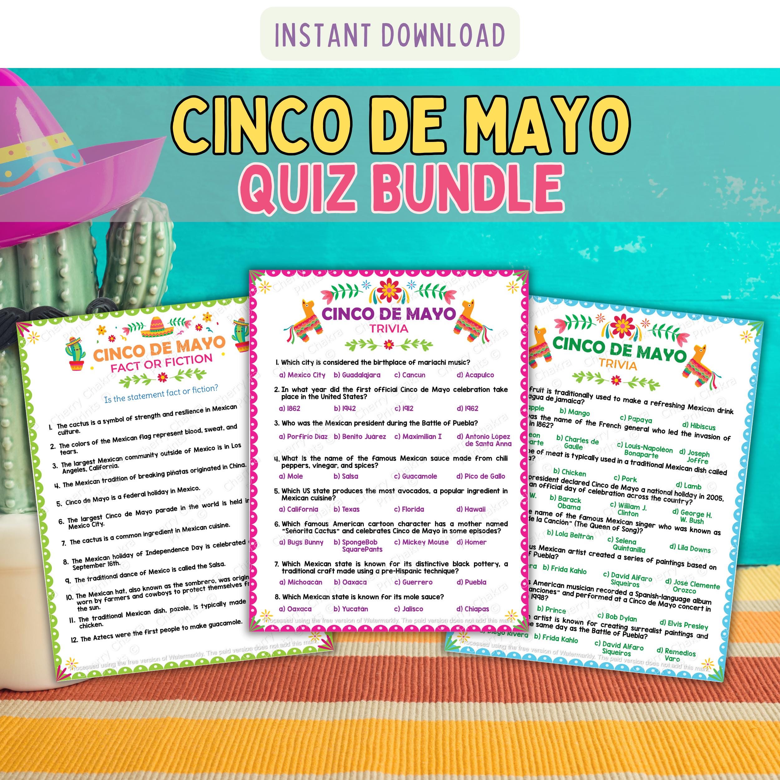 Cinco De Mayo Trivia Quiz Game Bundle | Cinco De Mayo Party Games for ...