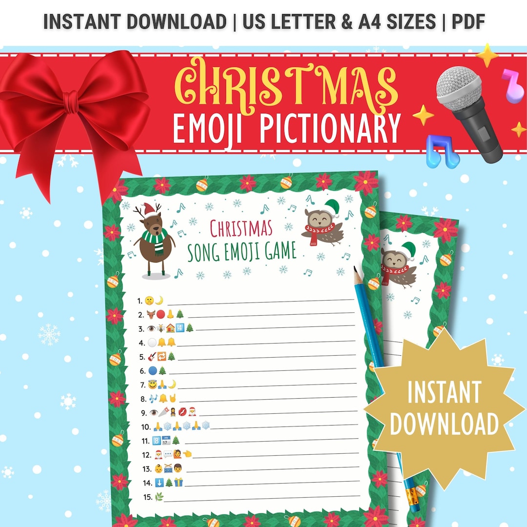 Christmas Song Emoji Pictionary Party Game, Christmas Song Trivia Game ...