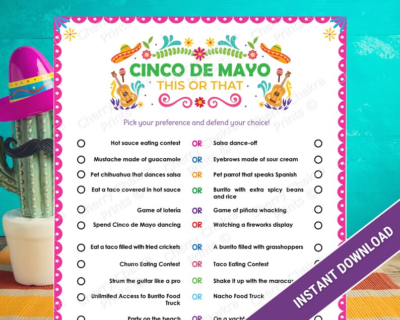 Cinco De Mayo This or That Game, Would You Rather | Cinco De Mayo Party ...