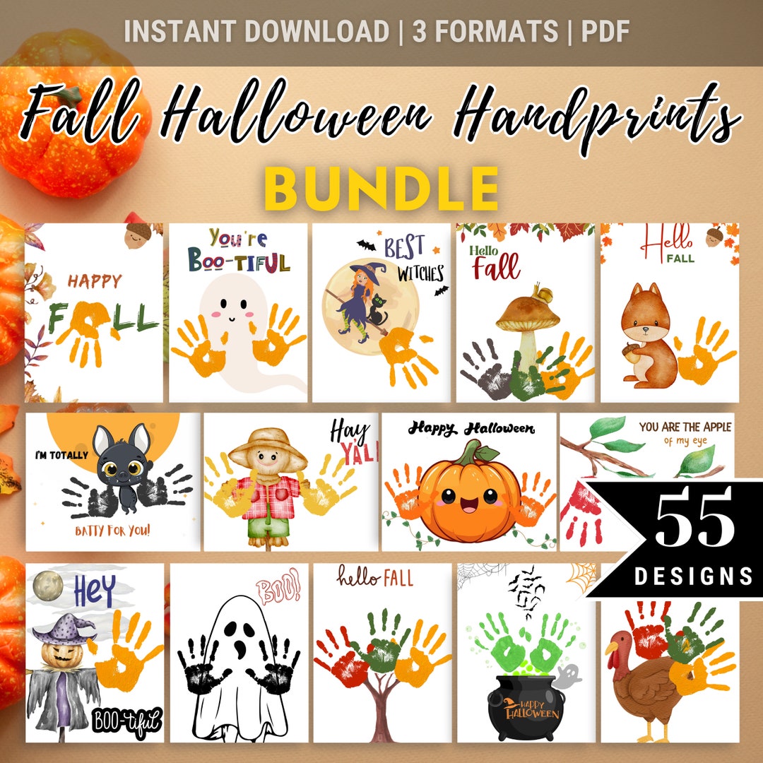 Fall Handprint Craft Bundle, Fall Halloween Handprint Art, Fall Craft ...