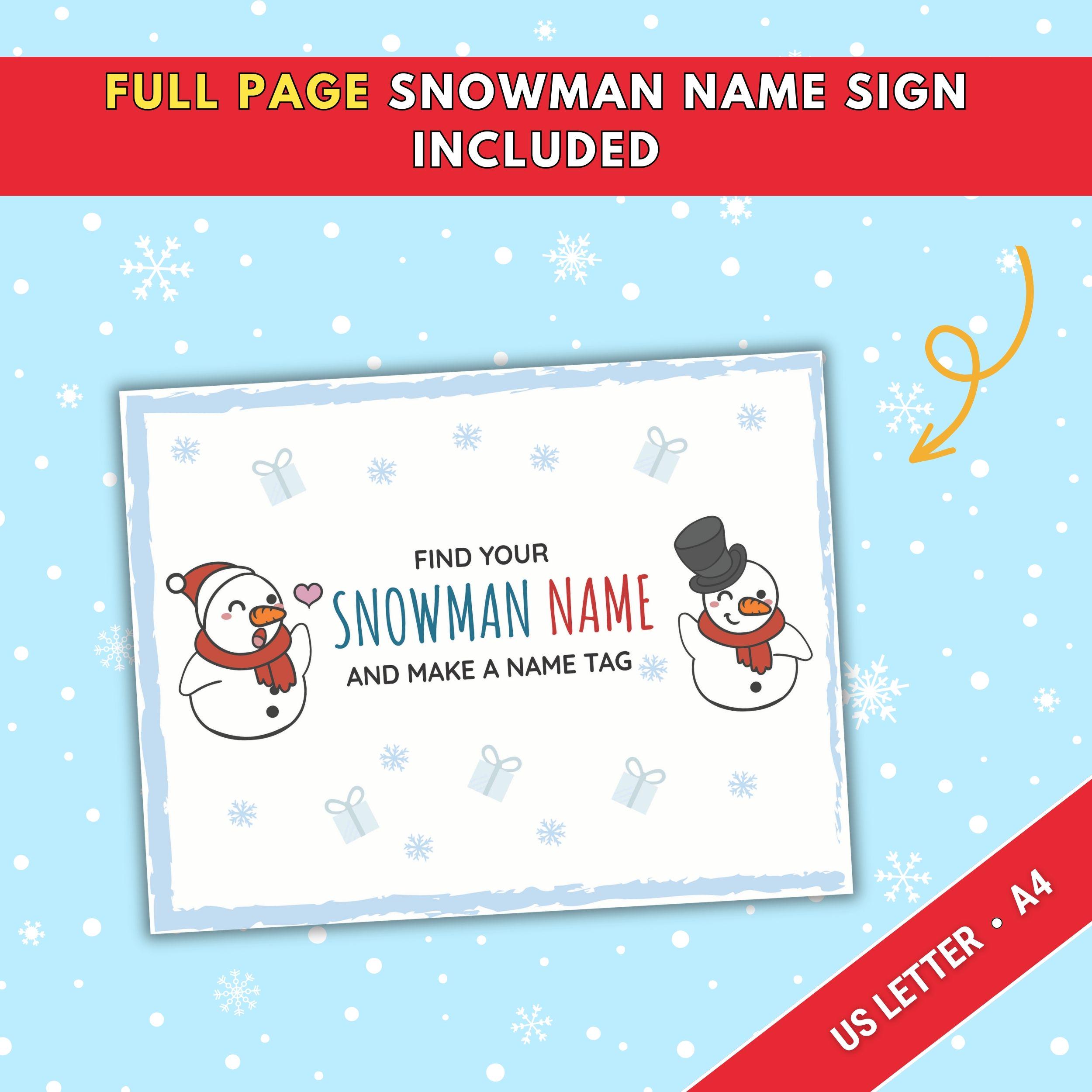 What's Your Snowman Name Game With Name Tags & Sign, Fun Christmas Kids ...