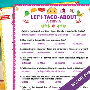 Fiesta Taco Trivia Mexican Fiesta Printable Games Tacos Fact or Fiction ...