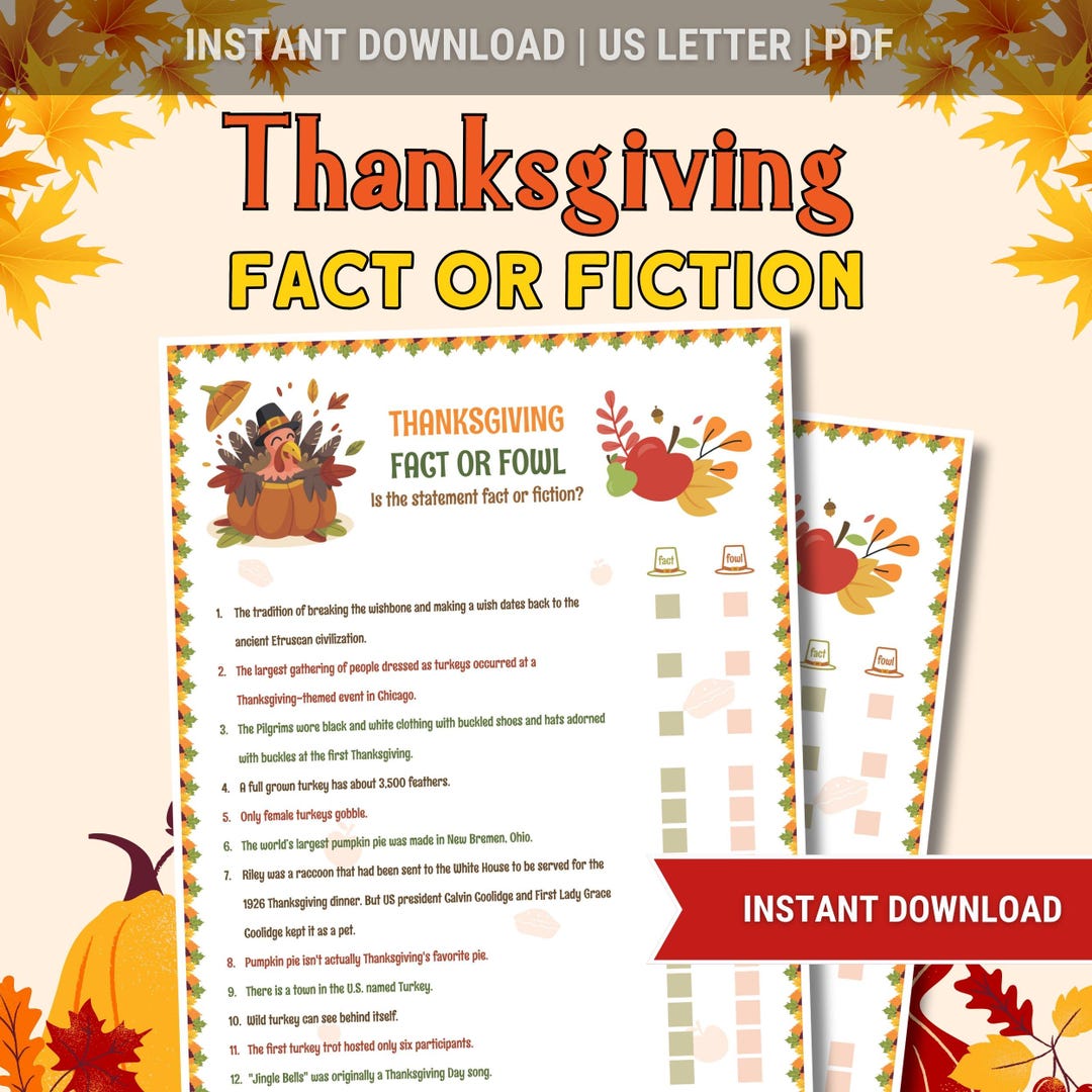 Thanksgiving Fact or Fiction Game, Turkey Day Trivia Game,thanksgiving ...