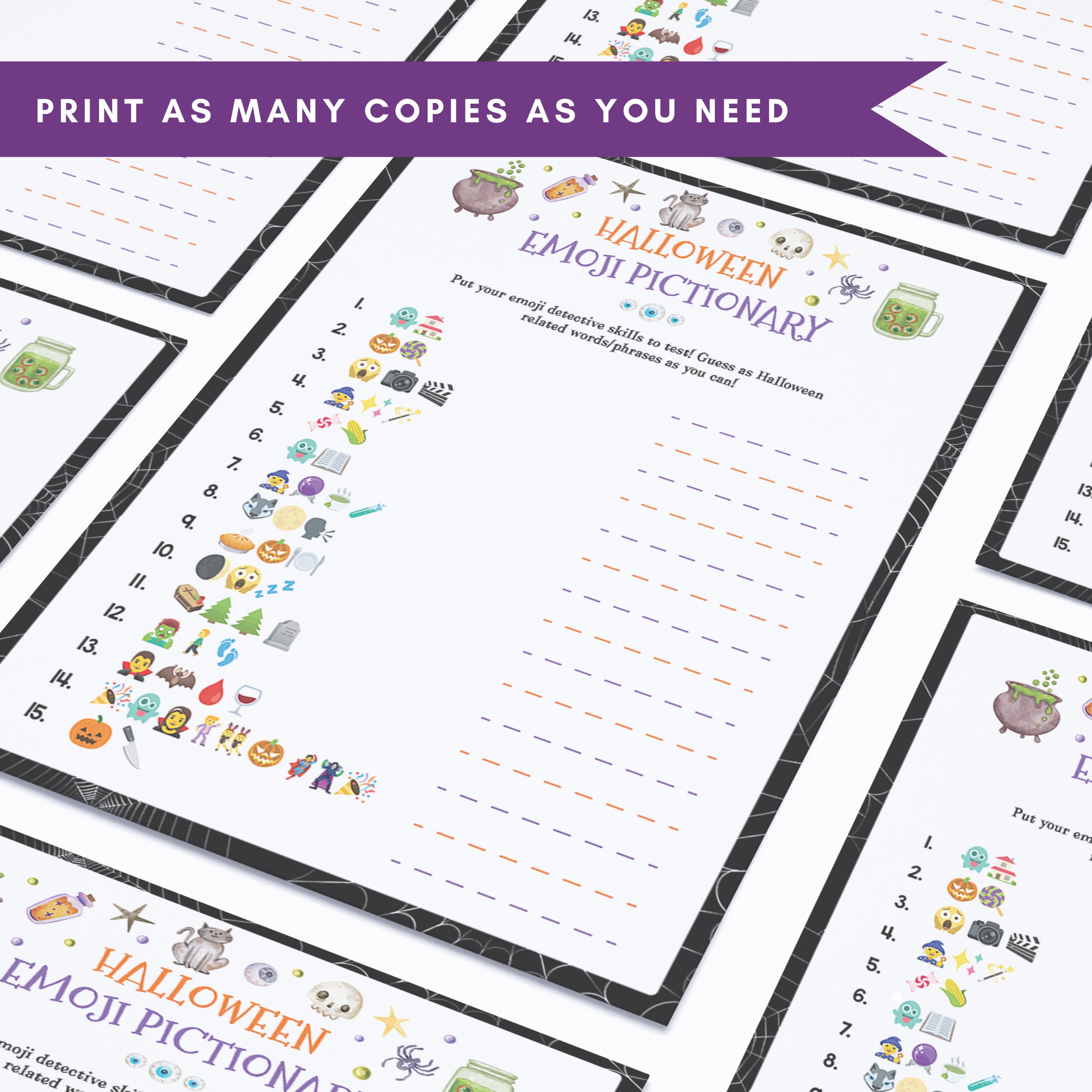 Halloween Emoji Pictionary Party Game, Halloween Printable Picture ...