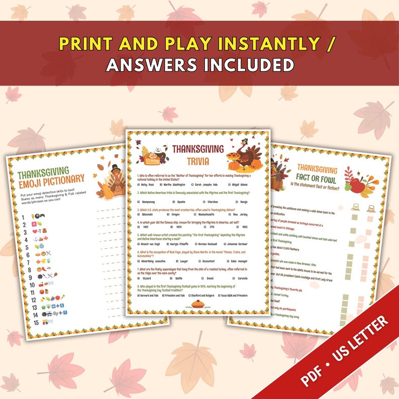 Fun Thanksgiving Game Bundle, Turkey Day Trivia Game, Thanksgiving ...