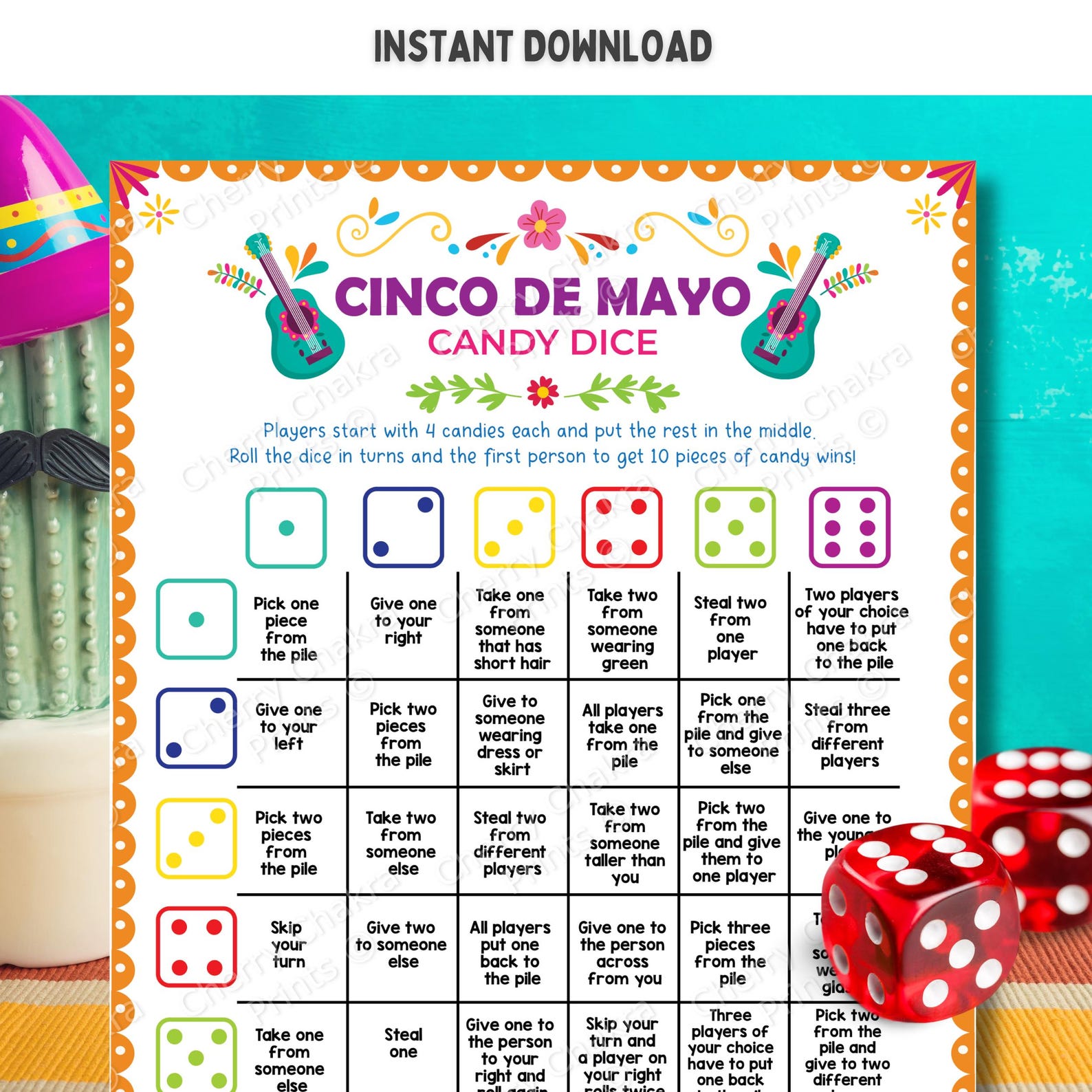 Cinco De Mayo Candy Dice Game, Printable Cinco De Mayo Fun Mexican ...