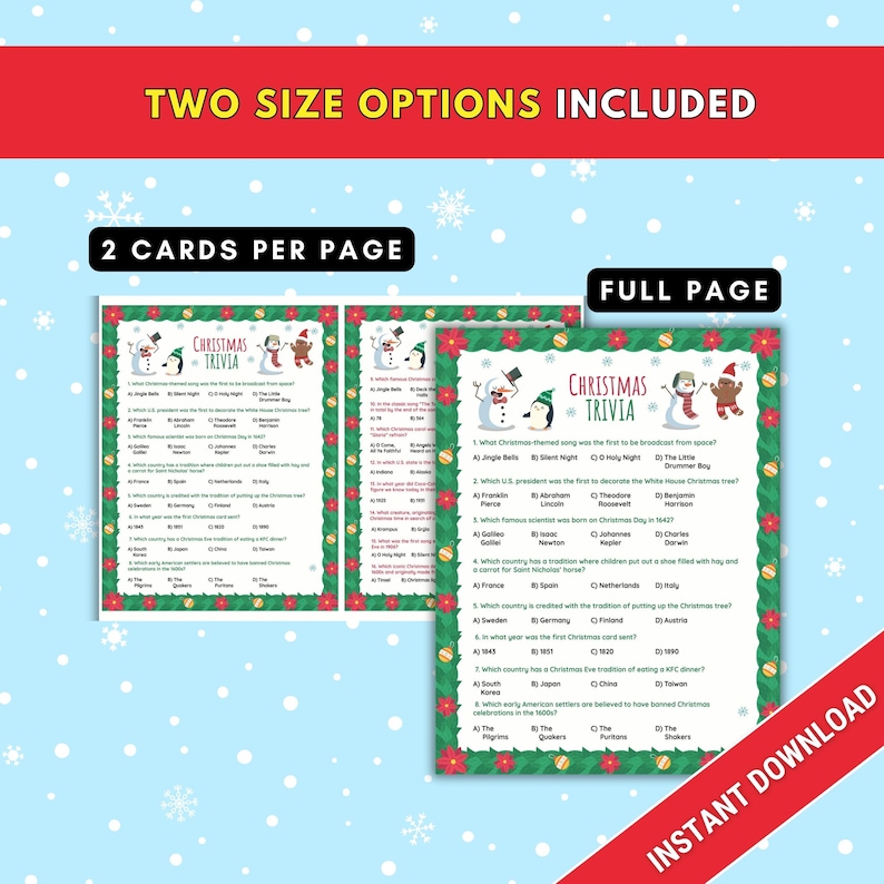 Christmas Trivia Game, Printable Christmas Game, Christmas Adult and ...