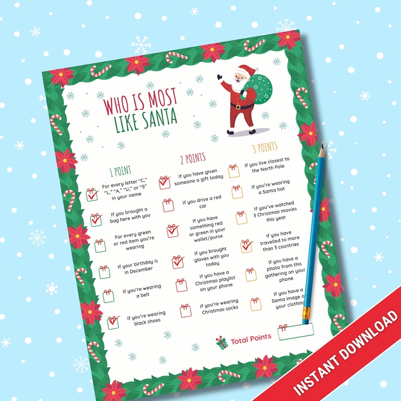 Christmas Who is Most Like Santa Game, Fun Christmas Game, Winter ...