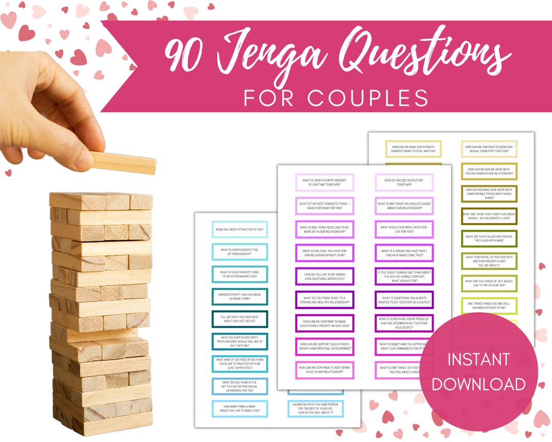 Jenga Questions & Conversation Starter Cards for Couples | Jenga Game ...