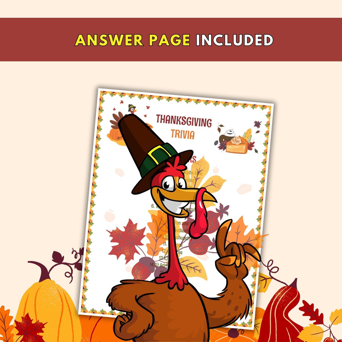Fun Thanksgiving Trivia Game, Turkey Day Trivia Game, Thanksgiving ...