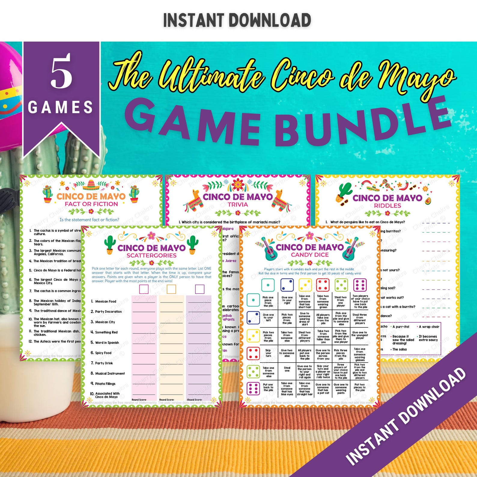 5 Cinco De Mayo Games Bundle, Printable Cinco De Mayo Fun Mexican Party ...