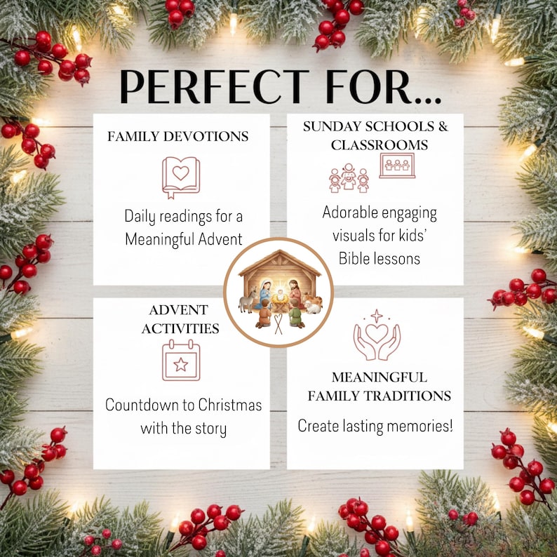 Watercolor Nativity Story Advent Calendar Cards for Kids & Family, 25 ...
