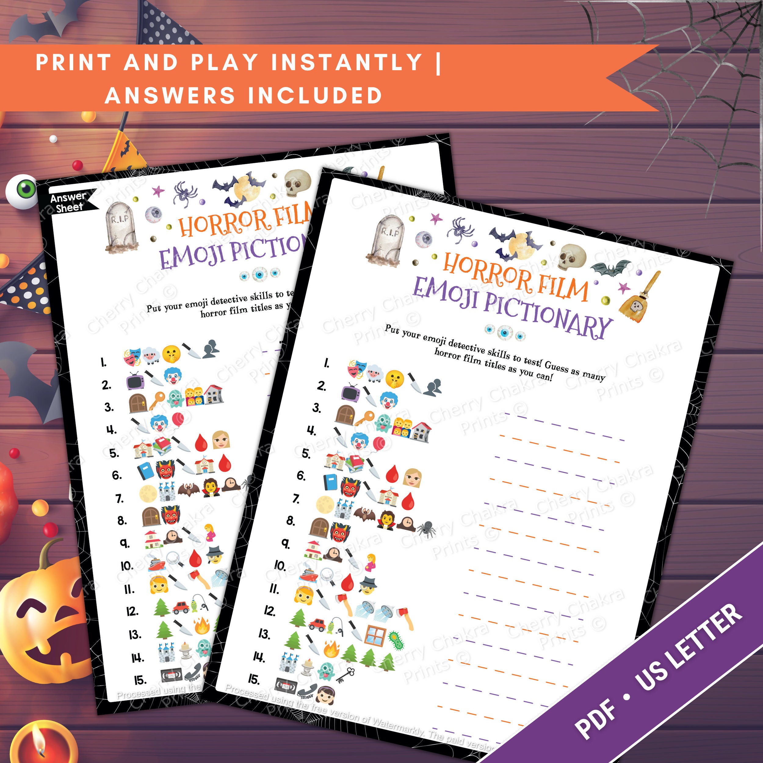 Halloween Horror Movie Emoji Pictionary Party Game, Halloween Scary ...