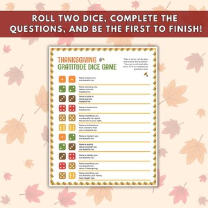 Thanksgiving Gratitude Dice Game, Thanksgiving Printable Game for Kids ...