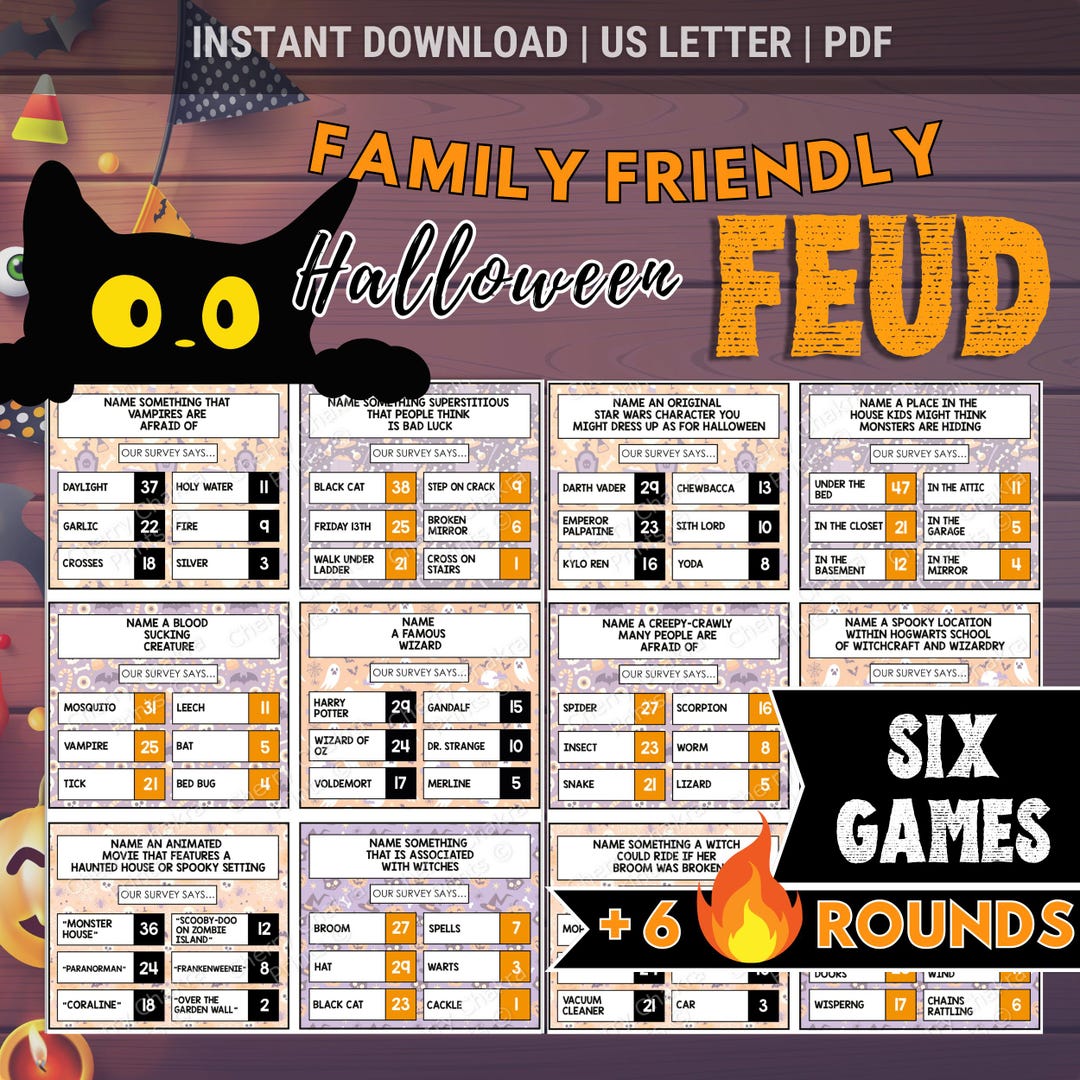 Fun Halloween Party Friendly Family Feud Game | Halloween Family Group ...