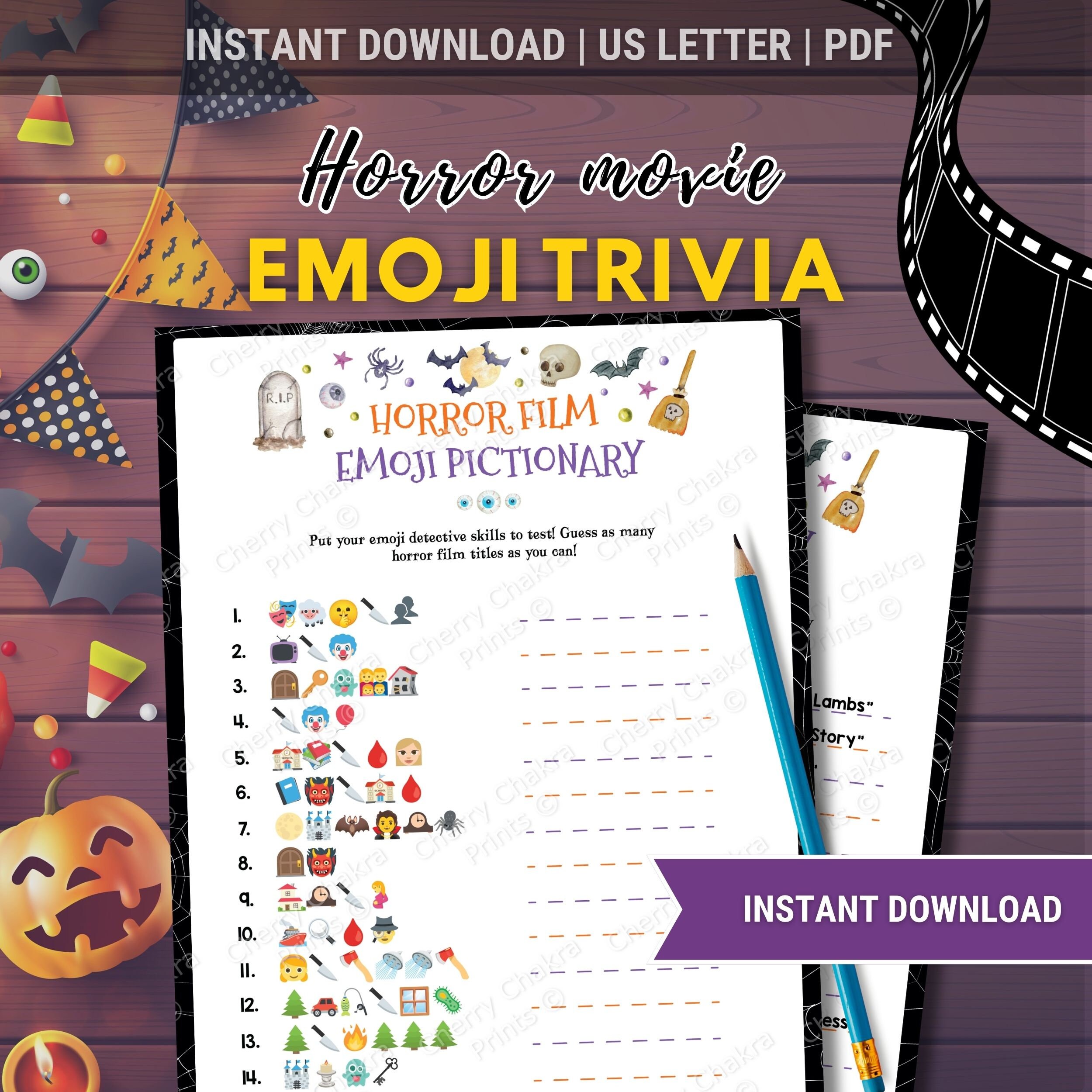 Halloween Horror Movie Emoji Pictionary Party Game, Halloween Scary ...