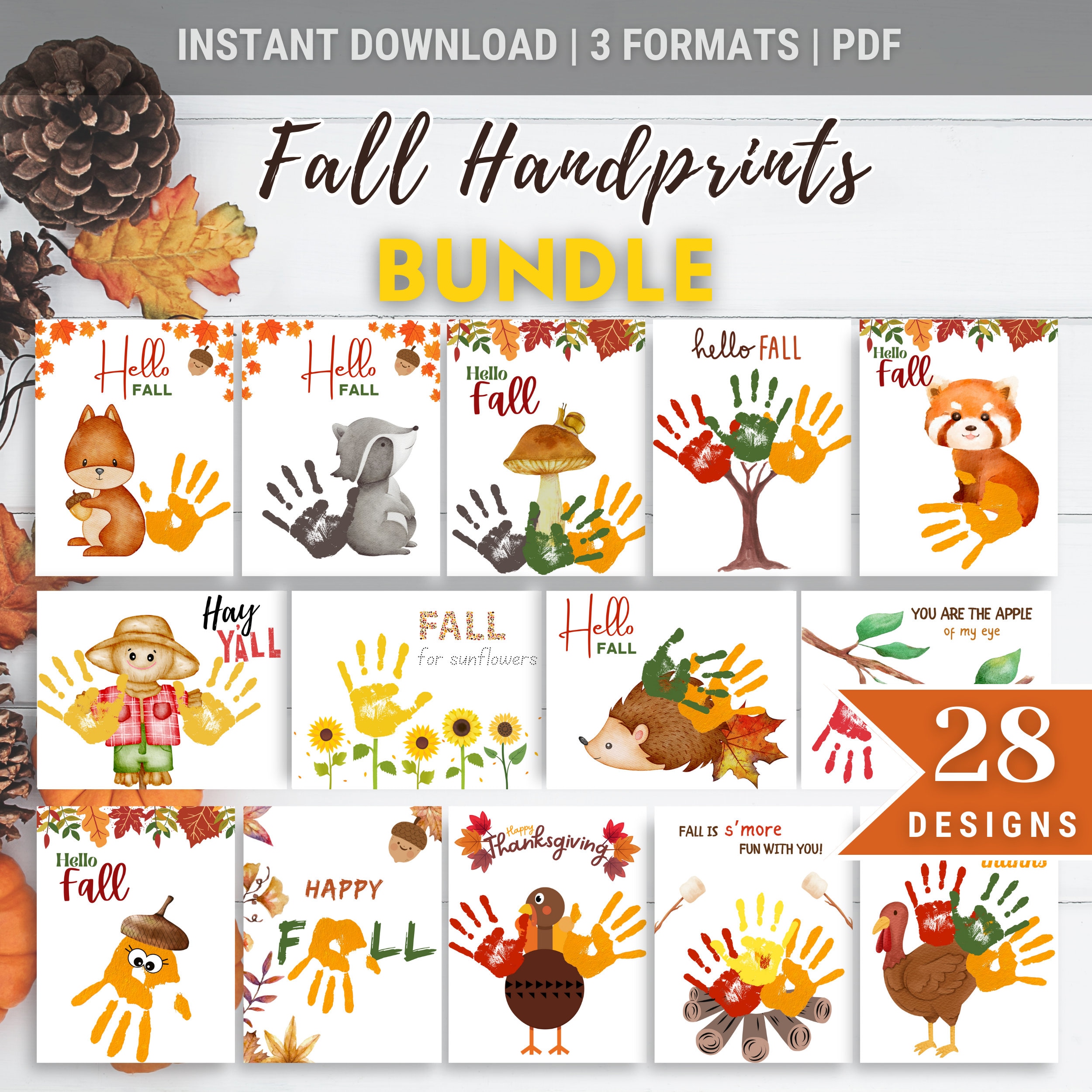 Fall Handprint Craft Bundle, Fun Fall Handprint Art, Fall Craft ...