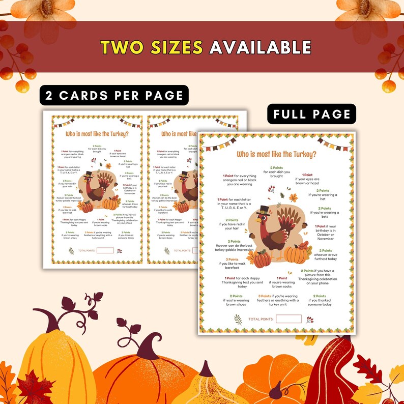 Thanksgiving Who is Most Like the Turkey, Thanksgiving Game Printable ...