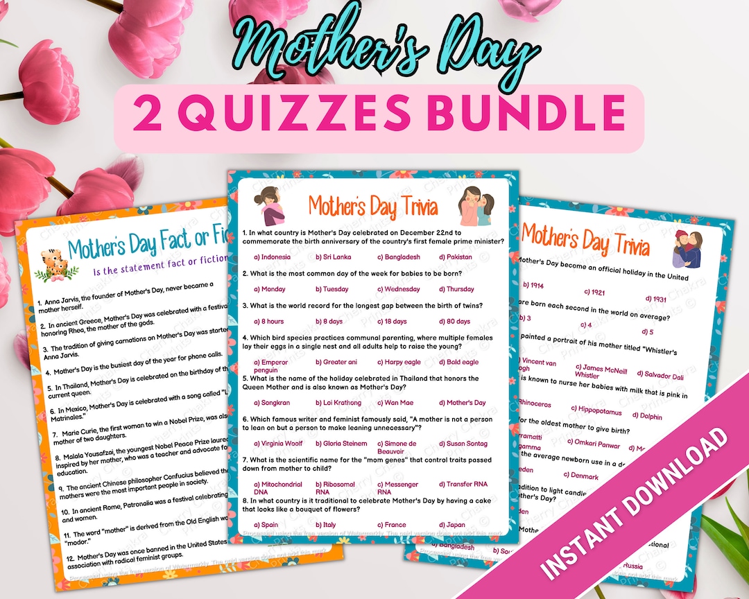 Mother's Day Trivia Quiz Game Bundle | Printable Mother's Day Party ...