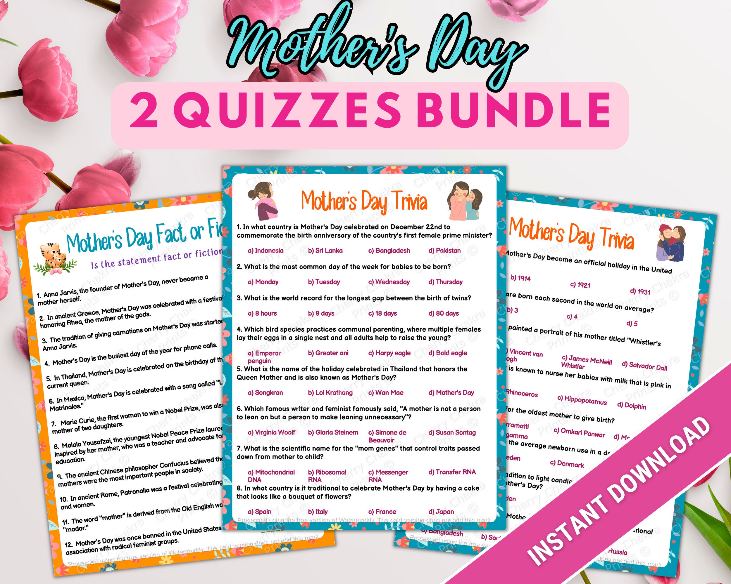 Mother's Day Trivia Quiz Game Bundle | Printable Mother's Day Party ...