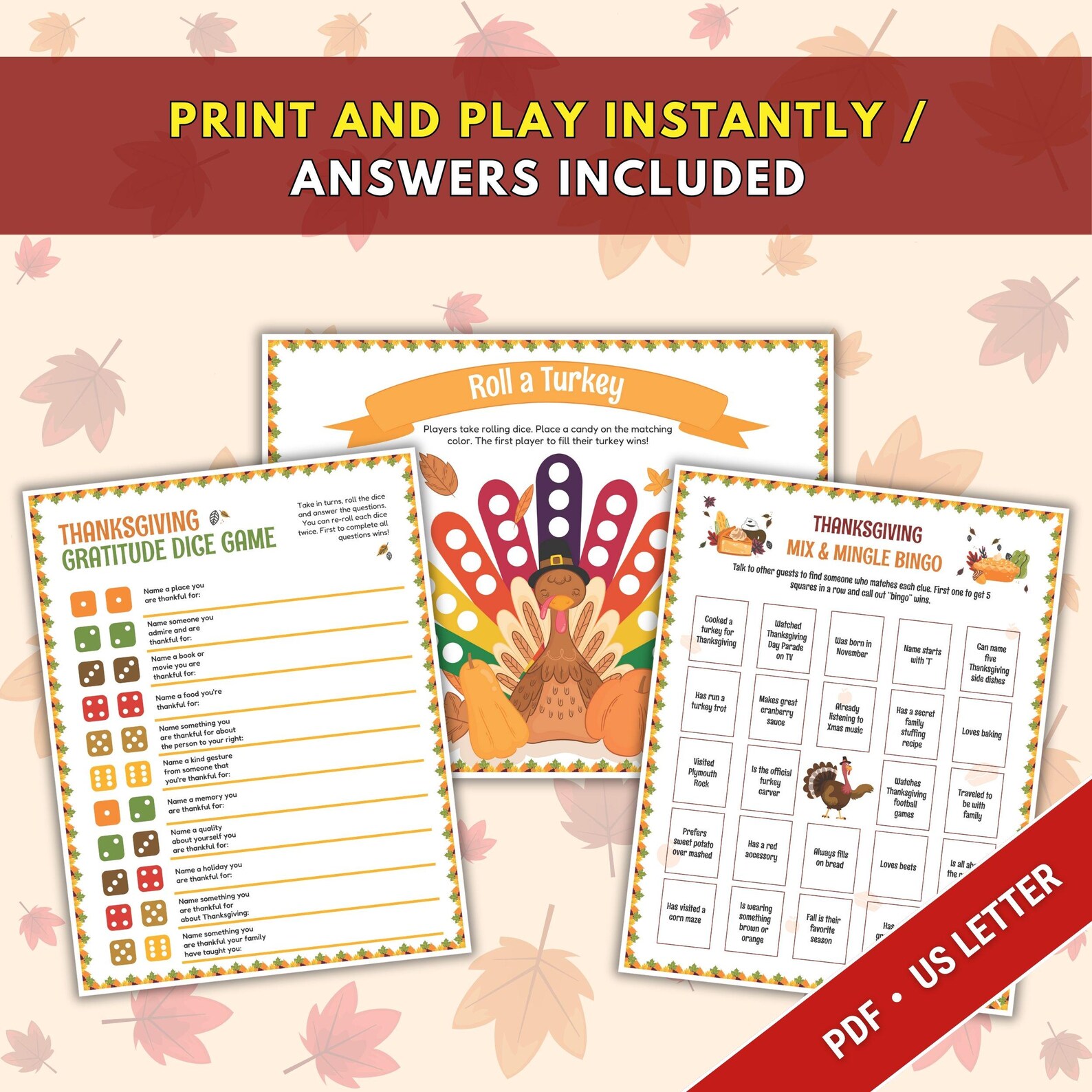 Fun Thanksgiving Game Bundle, Turkey Day Trivia Game, Thanksgiving ...