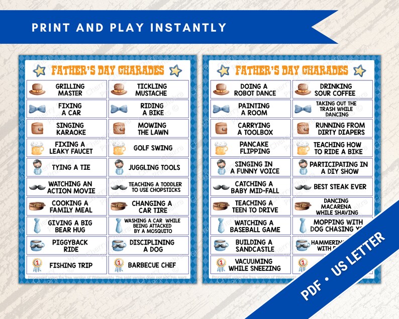 Father's Day Charades Game Pictionary | Fun Father's Dat Family Party ...