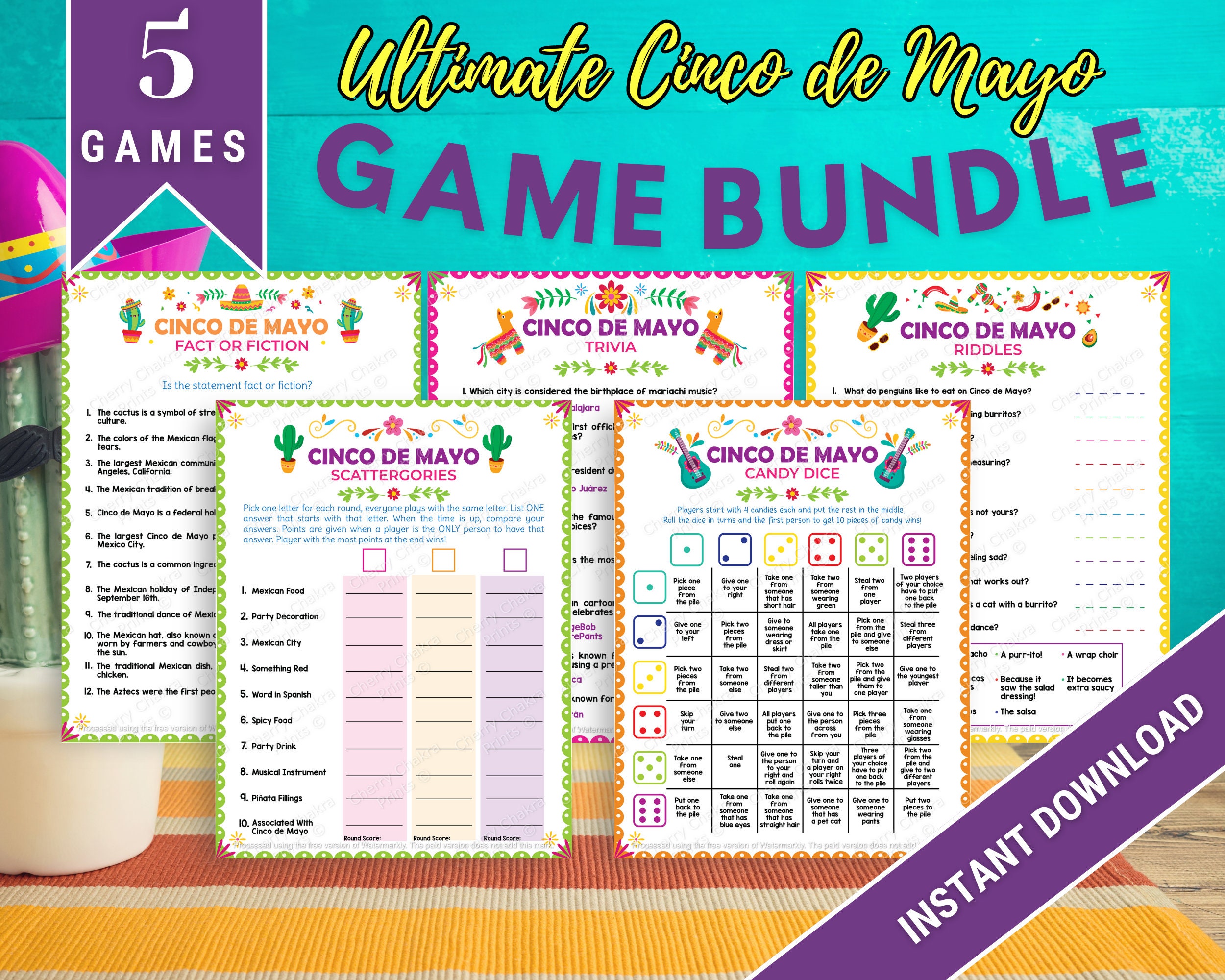 5 Cinco De Mayo Games Bundle, Printable Cinco De Mayo Fun Mexican Party ...