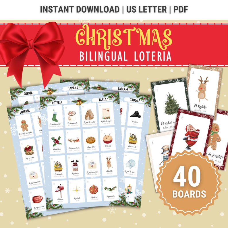 Fun Christmas Bilingual Loteria, Mexican Christmas Game, Mexican ...