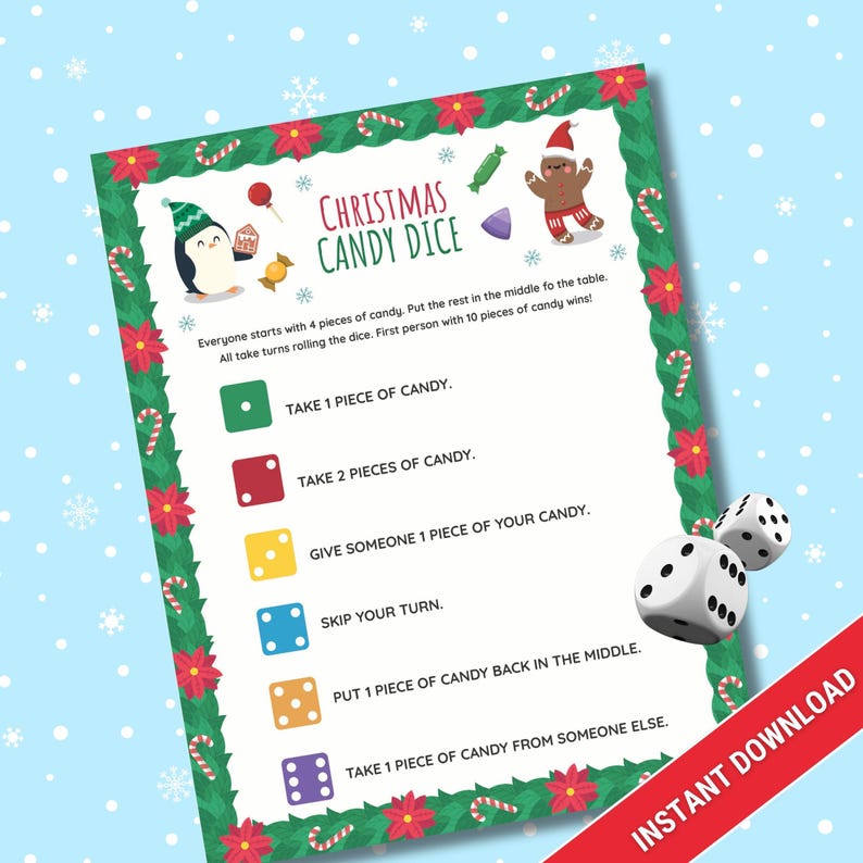 Christmas Candy Dice Game, Christmas Party Games for Kids, Printable ...