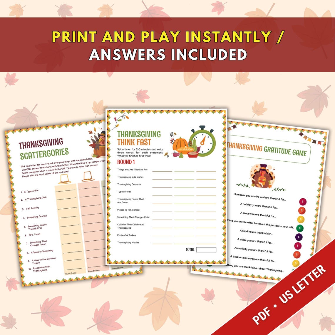 Fun Thanksgiving Game Bundle, Turkey Day Trivia Game, Thanksgiving ...