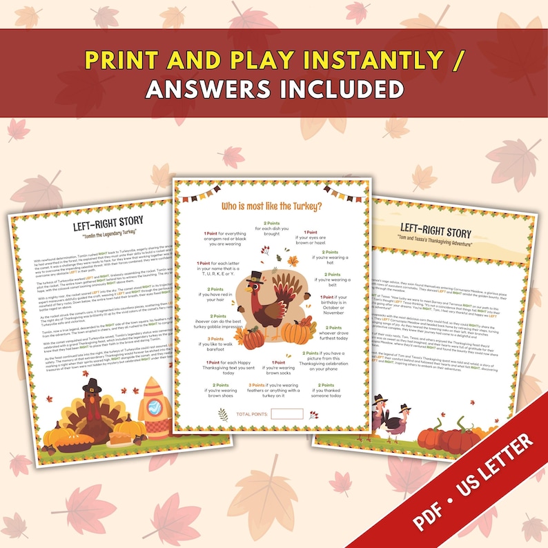 Fun Thanksgiving Game Bundle, Turkey Day Trivia Game, Thanksgiving ...