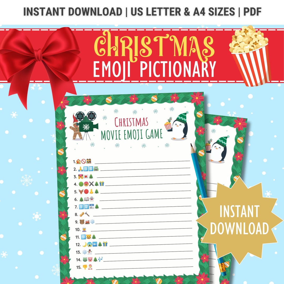 Christmas Movie Emoji Pictionary Party Game, Christmas Movie Trivia ...