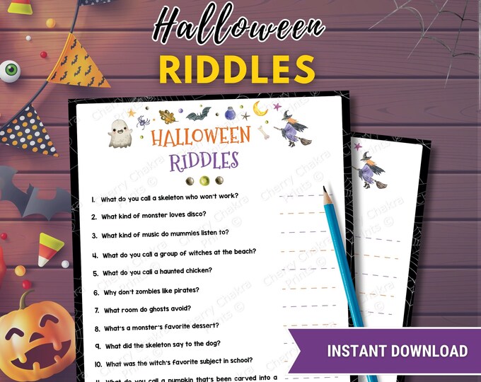 Halloween Riddles Printable Party Game for Kids, Funny Fall Dad Joke ...