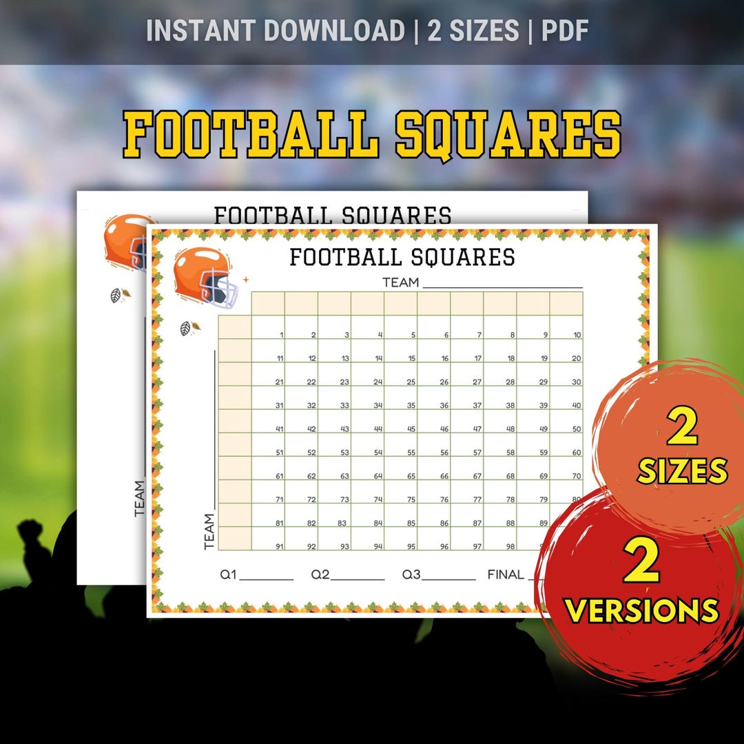 Football Squares Printable Game, Football Squares Fundraiser, 100 ...