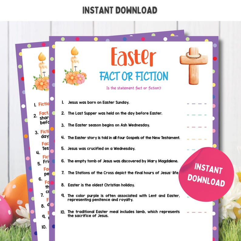 Easter Bible Fact or Fiction Game | Religious Easter Printable Game for ...