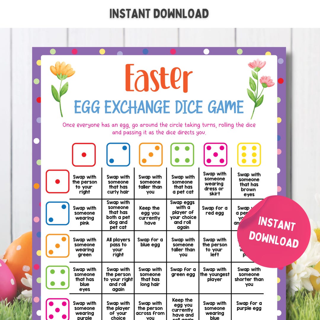 Easter Egg Exchange Dice Game | Printable Easter Games | Easter Party ...