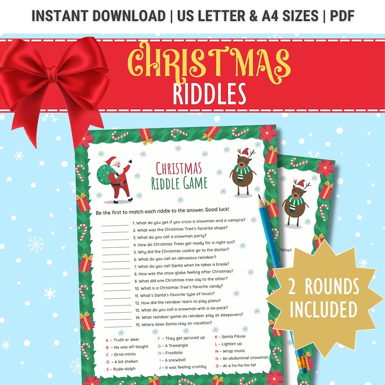Christmas Riddles Game Printable, Printable Christmas Party Game, Fun ...