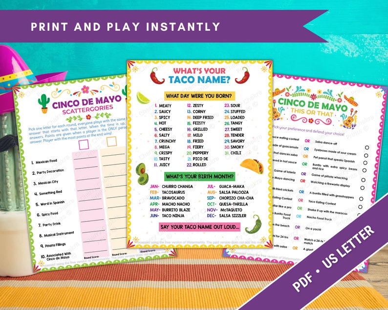 9 Cinco De Mayo Games Bundle, Printable Cinco De Mayo Fun Mexican Party ...