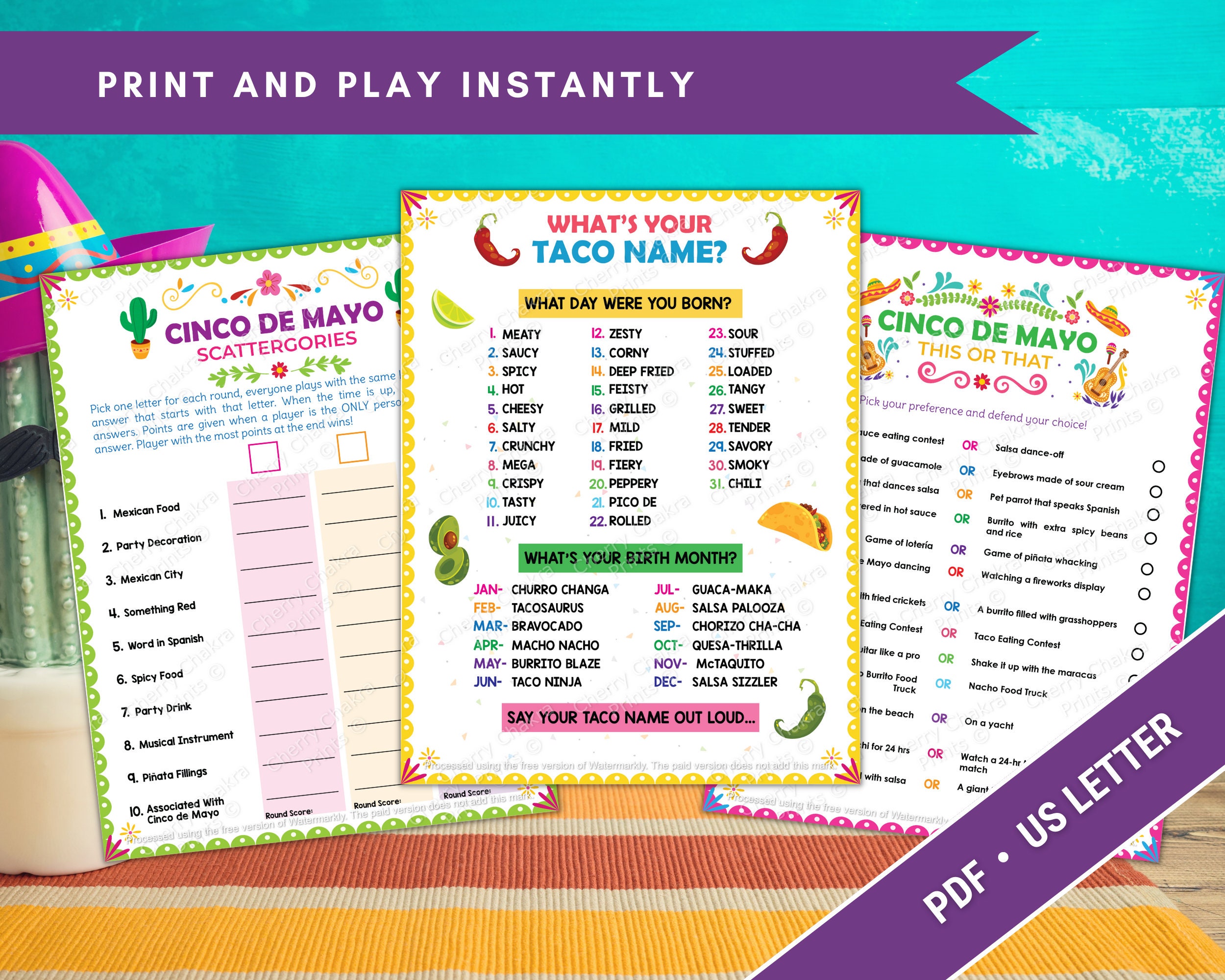 9 Cinco De Mayo Games Bundle, Printable Cinco De Mayo Fun Mexican Party ...