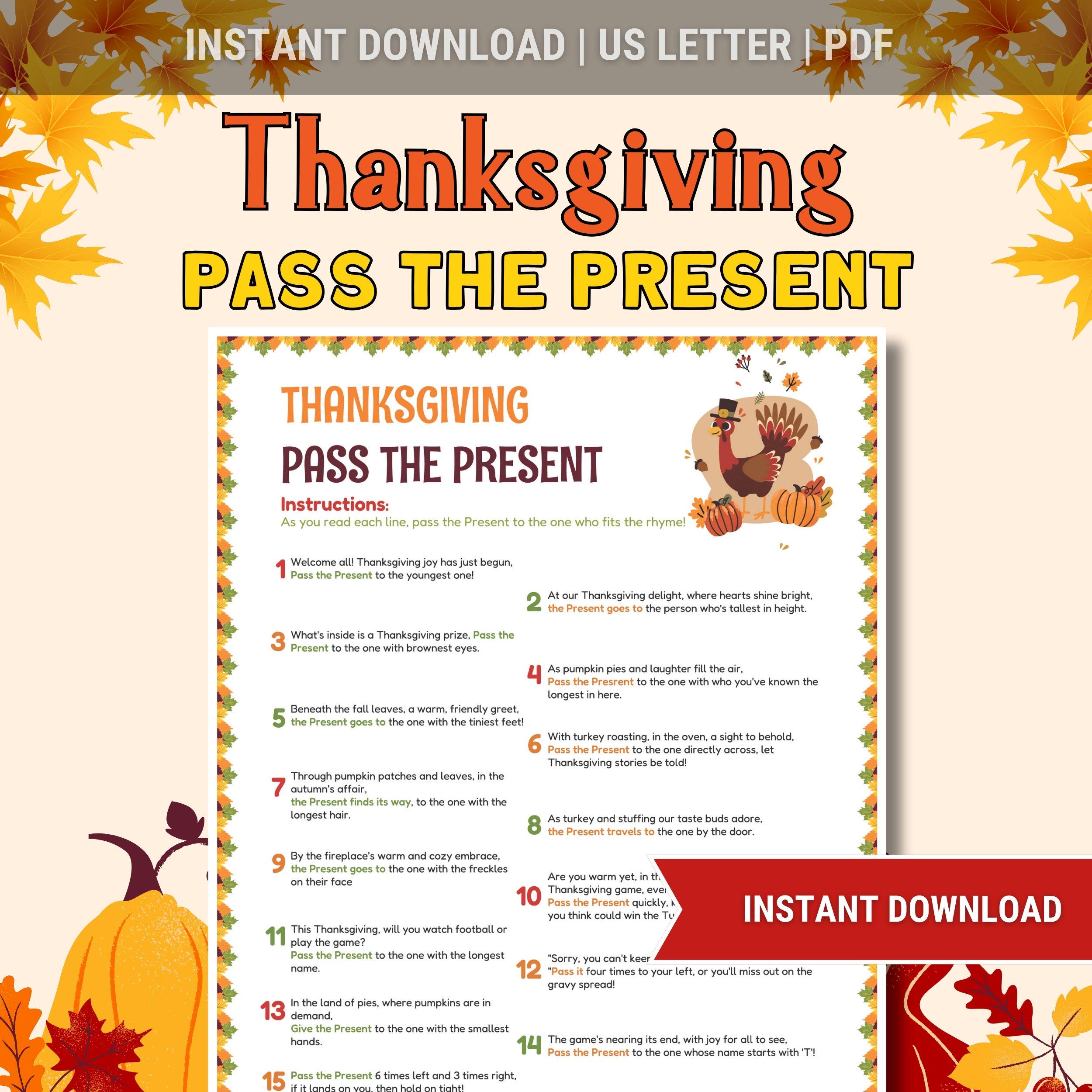 Fun Thanksgiving Pass the Present Game, Thanksgiving Game Printable ...